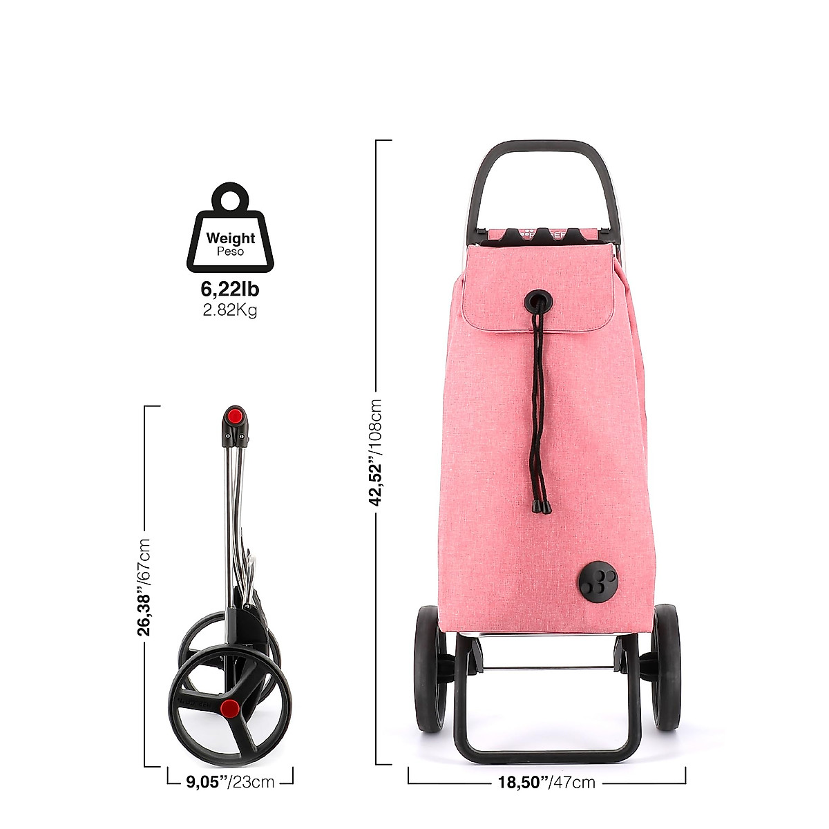 Foldable Grocery Shopping Cart with Wheels | Collapsible Personal Folding Cart for Groceries | Durable & Portable | Coral