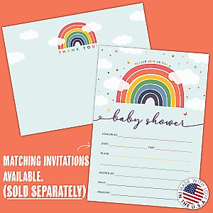 Koko Paper Co Rainbow Thank You Cards | 25 Flat Cards and 25 Bright White Envelopes | Printed on Heavy Card Stock.