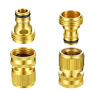 5 Set Garden Hose Quick Connect Fittings Solid Brass Quick Connector 3/4 Inch GHT Garden Water Hose Connectors with Extra Rubber Washers, Male and Female