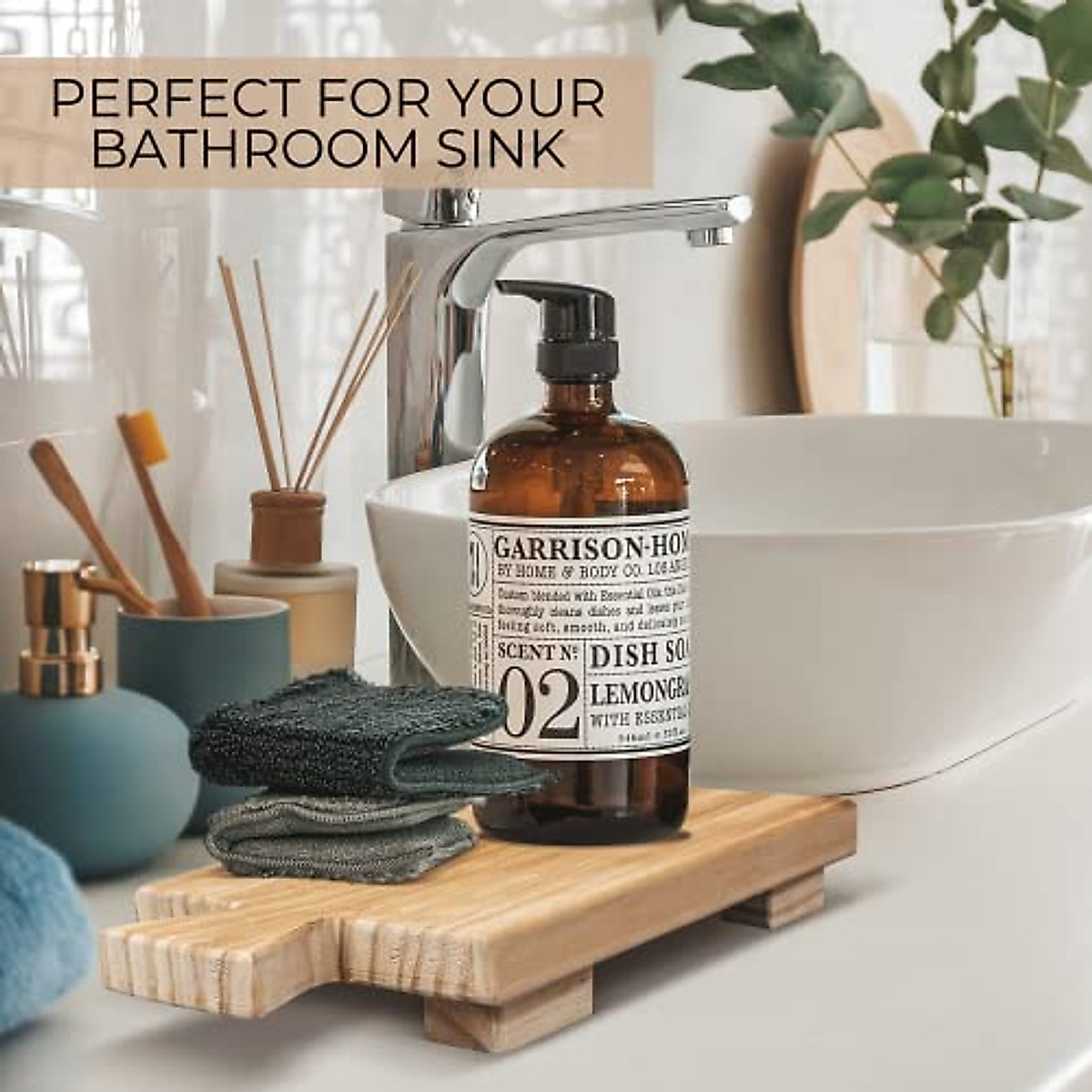 KIBAGA Decorative Wood Riser For Modern Bathroom and Kitchen Decor - Beautiful Pedestal Stand Displays Your Decorations - Cute Farmhouse Soap Dispenser Tray and Sponge Holder for Your Counter/ Sink