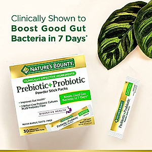 Nature's Bounty Prebiotic + Probiotic Powder Stick Packs with Bimuno, Digestive Health, Powder Sticks, Unflavored, 30 Ct