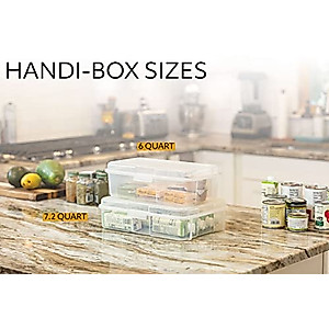 Rubbermaid 6 Qt. Handi-Box, Stackable Plastic Storage Bin with Latching Lid, Pack of 6, Great for Shoe Storage, Classroom Organization, Cube Organizer and Kitchen Pantry Container, Clear