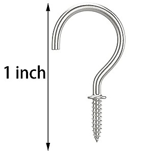 Hulless 1 Inch Metal Cup Hooks Ceiling Screw Hooks 120 Pcs for Attachment and Suspension, Silver