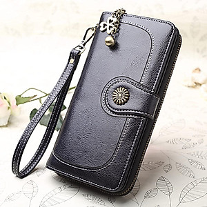 Xfmb Womens Wallet Fashion Long Purse PU Leather Wallet for Women Handbag with Cash/ID/Credit Card Holder Zipper Coin Purse 11 bank card slots Phone Pocket with Birthday Gifts Women-Black One Size