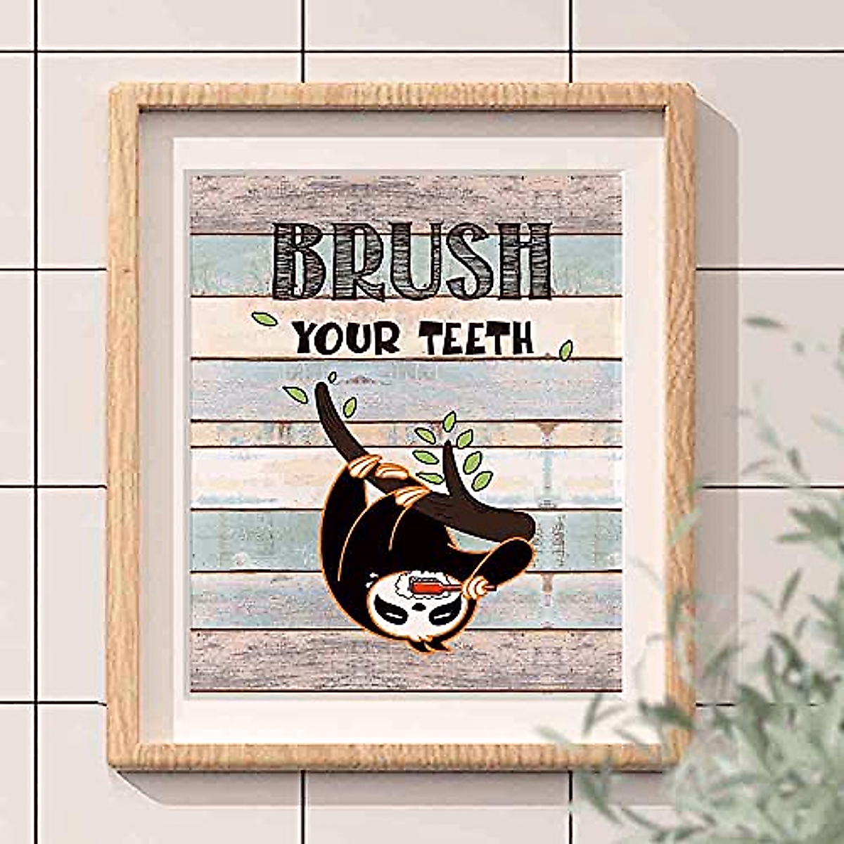 FALJIOK Funny Sloth Bathroom Decor Wall Art Sign, Rustic Farmhouse Wood Sloth Bathroom Rules Wall Art for Kids, Sloth lover, Nursery, Wash Brush Flush, 4set,8”X10” Unframed