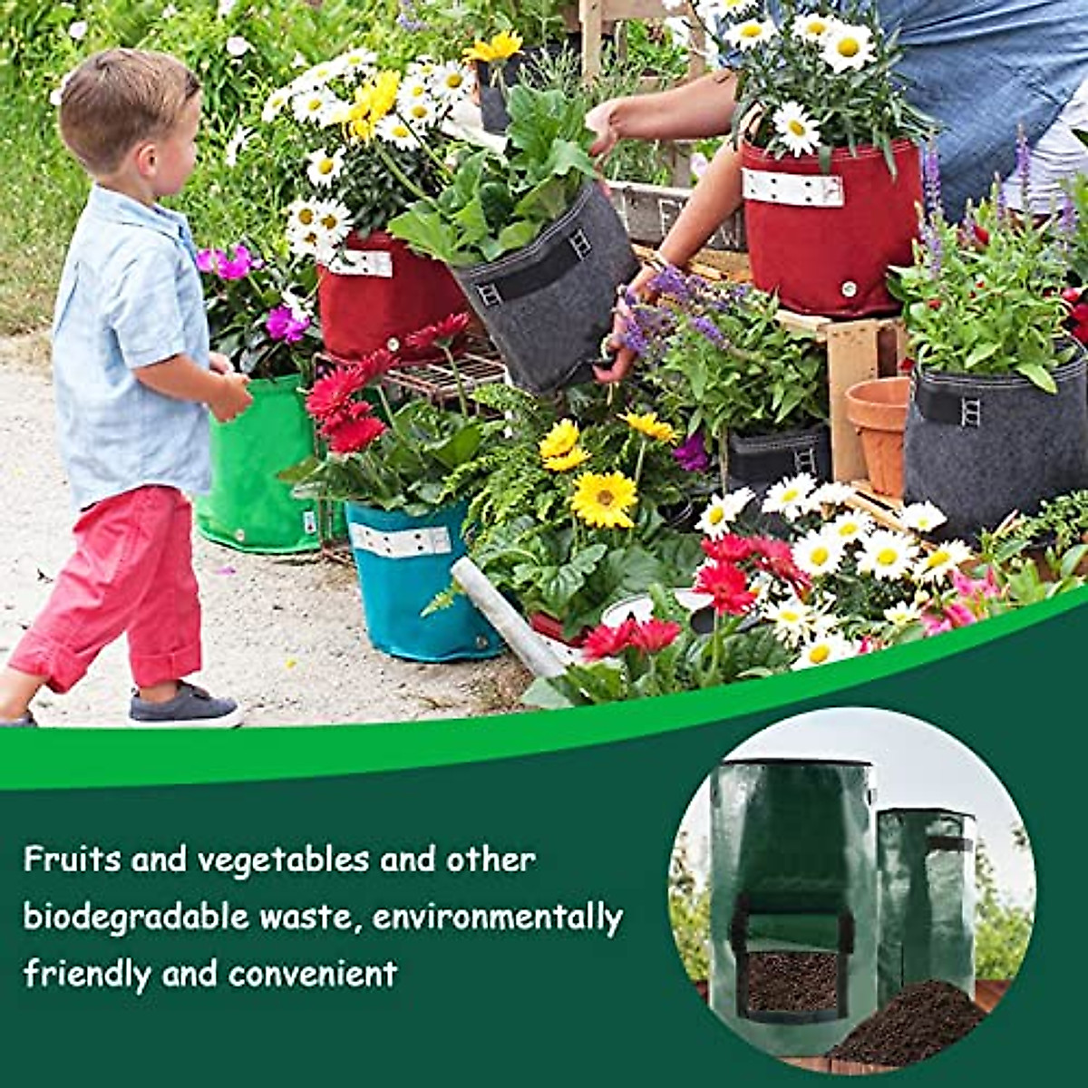 SKGFKYRM Garden Compost Bag Garden Waste Bin Organic Composts Bags Compost Accelerator Composting Tumbler Outdoor Composting & Yard Waste Bins for Kitchen and Garden Waste Collapsible Reusable 2PCS