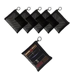 Patu Mini Zipper Mesh Bags, 4" x 5", Size S / A7, 5 Pieces, Beauty Makeup Lipstick Cosmetic Accessories Organizer, Small Travel Kit Storage Pouch, Black