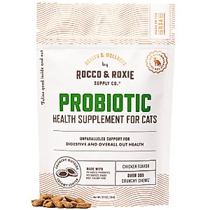 Rocco & Roxie Cat Probiotic Health Supplement for Cats, Prebiotic and Postbiotic for Digestive + Gut Support, Constipation Relief, Anti Diarrhea, Supplements & Vitamins, Chicken Flavored Crunchy Chews