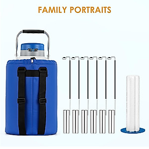 Bonvoisin 6L Liquid Nitrogen Container Cryogenic Container Liquid Nitrogen (LN2) Dewar Aluminum Alloy Semen Tank with 6 Canisters Carry Bag (6L)