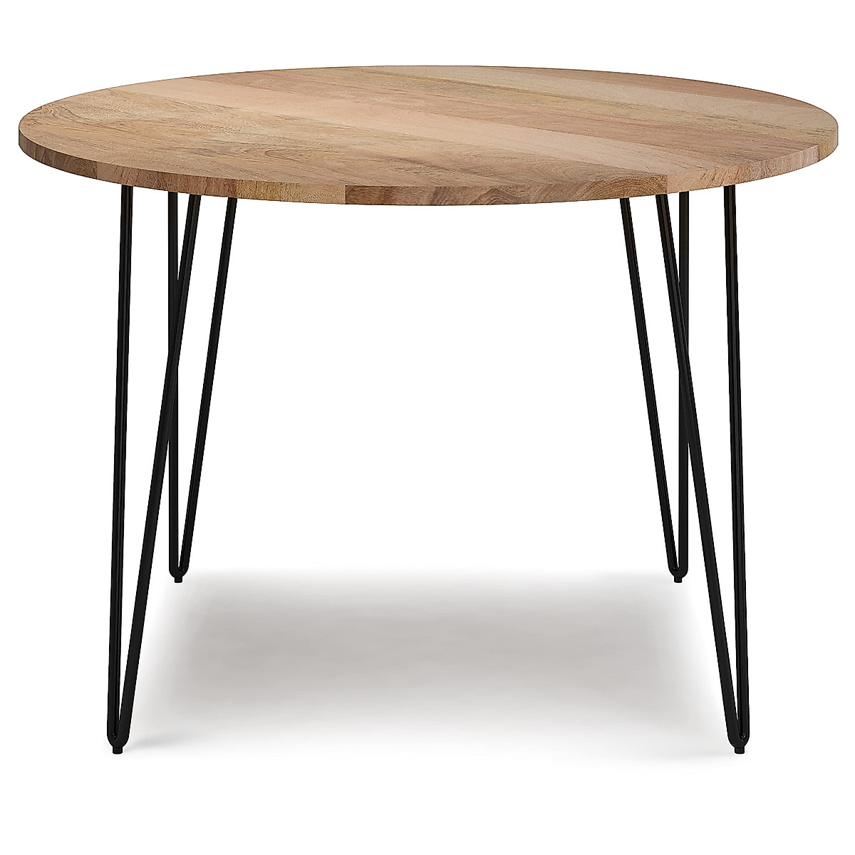 SIMPLIHOME Hunter Round Dining Table, Solid Mango Wood Tabletop in Natural and Powder-Coated Iron Metal Base in Black, 45-inches Round, Modern Industrial Kitchen Table for up to 4 People