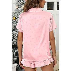 OUSIEDISIE Button Down Pajama Sets For Women Soft Short Sleeve Two Piece Strawberry Print Pj Sleepwear Set, Pink L