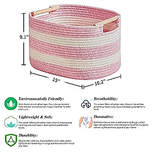 R RUNKA Decorative Storage Baskets - 15"x10.2"x9.1" Cube Storage bins for Organizing Shelves, Entryway, Closet - Versatile Baskets for Books, Towels,Toys - Pink Gift Basket for Girls - White & Pink