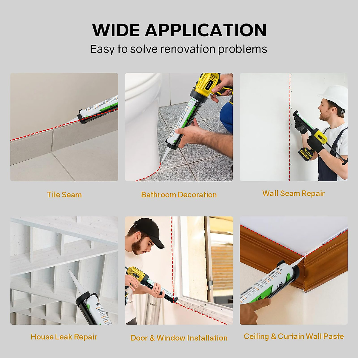 Cordless Caulking Gun for DeWALT 20V Battery, Electric Caulk Adhesive Gun with 450lm LED Light, 4 Adjustable Speeds, Drip-free Caulk Gun, 10oz/300ml Caulking Tool for Filling, Sealing(No Battery)