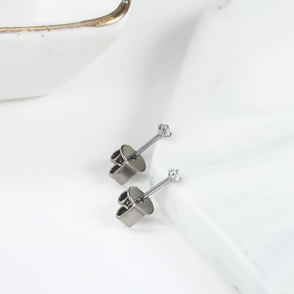 TGNEL 2mm Titanium Earrings Cubic Zirconia Earrings for Women, Tiny Titanium Stud Earring Hypoallergenic for Women Men Sensitive Ear