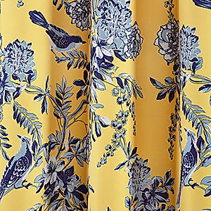 Lush Decor, Yellow and Blue Farmhouse Bird and Flower Insulated Grommet Blackout Window Curtain Panel Pair, 95'' x 38', 95 in x 38