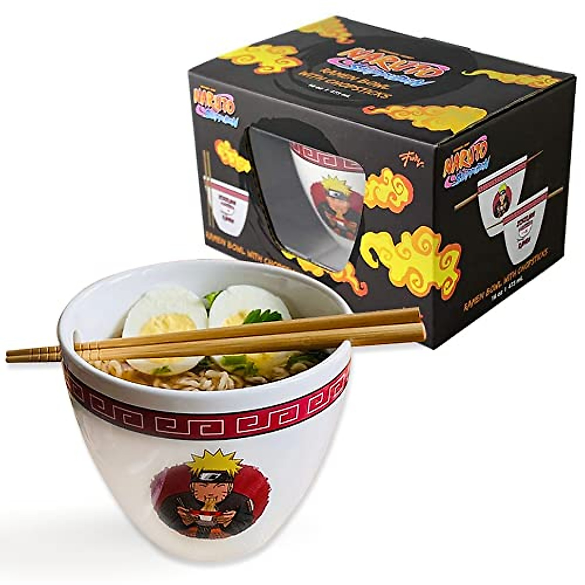 JUST FUNKY Naruto Shippuden Ramen Bowl with Chopsticks | 16 oz Ceramic Soup Mug | Featuring Naruto Uzumaki Eating Ichiraku ramen | Anime Bowl | Home Deco | Naruto Bowl | Officially Licensed