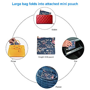 Oudduo Floral Washable Bag for Grocery 6 Pack Foldable Grocery Bag Polyester Shopping Tote Heavy Duty Durable