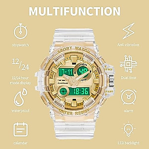 findtime Mens Watch Digital Large Face Outdoor Sport Watch Stopwatch for Men Alarm Tactical 30M Waterproof Watches for Men Military Transparent Design
