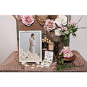 PMPX Wedding Guest Book Alternative Vintage Drop Top Frame with Stand, 90 Wood Hearts, Matching Box with Message Inside The Lid. Weddings, Bridal or Baby Shower, Anniversary, or Special Event.