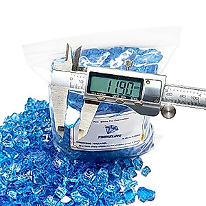 TWINKLING Reflective High Luster Fire Glass,1/2 Inch Fire Pit Glass,Crushed Glass,Broken Glass, Reflective Fire Glass Stones for Fire Pit Fireplace Decoration,10mm,2-Pound Jar (Ford Blue Glass)