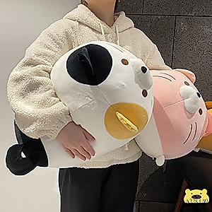 AIXINI 13.7 inch Cute Cat Plush Pillow Stuffed Squishy Animal Cylindrical Body Pillow, Super Soft Fat Cat Chubby Kitten Kawaii Pillow-White