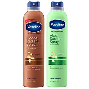 Vaseline Cocoa Radiant Spray + Aloe Soothe Spray Variety 2-Pack – Non-Greasy, Fast-Absorbing All-Over Moisturizers for Dry Skin, 6.5 Oz Ea