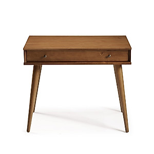 Camaflexi Mid-Century Modern Computer Desk / 35.75"W / Study Writing Table / Solid Wood / Natural Variations of Wood Grains / One Drawer / Partial Assembly, Castanho Brown, 30"H x 35.75"W x 20"D