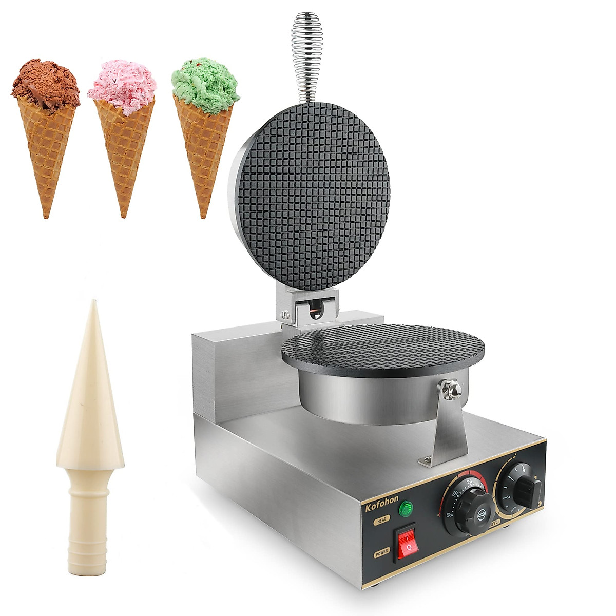 Commercial Waffle Cone Maker Ice Cream Cone Machine 1200W Non Stick Coating Timer and Temperature Control Use for Home Restaurant Dessert Station Hotel Bakery Gift