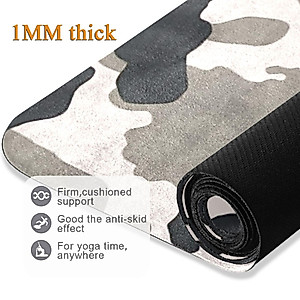 GOODOLD Black White Cow Print Yoga Mat, 71 x 26 Inch Non-slip Yoga Mats Folding Travel Exercise Mat Indoor Outdoor Gym Pilates with Storage Bag for Women Men