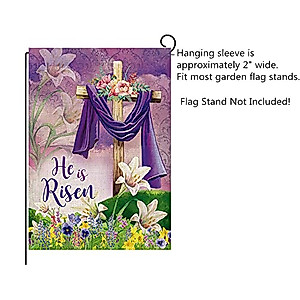 He Is Risen Garden Flags, Spring Easter Garden Flag Vertical Double Sized Burlap Flag for House Yard Outdoor Decor 12.5 x 18 Inch