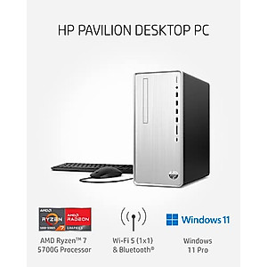 HP Pavilion Desktop PC, AMD Ryzen 7 5700G, 16 GB RAM, 512 GB SSD, Windows 11 Pro, Wi-Fi 5 & Bluetooth Connectivity, 9 USB Ports, Wired Mouse and Keyboard Combo, Pre-Built Tower (TP01-2022, 2021)