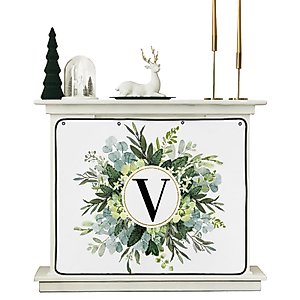 Fireplace Screen Decorative Durable Magnetic Fireplace Cover Baby Proof Fireplace Draft Blocker Letter V, Farmhouse Eucalyptus Wreath Fireplace Blanket for Summer Winter Save Energy,39x32 Inch