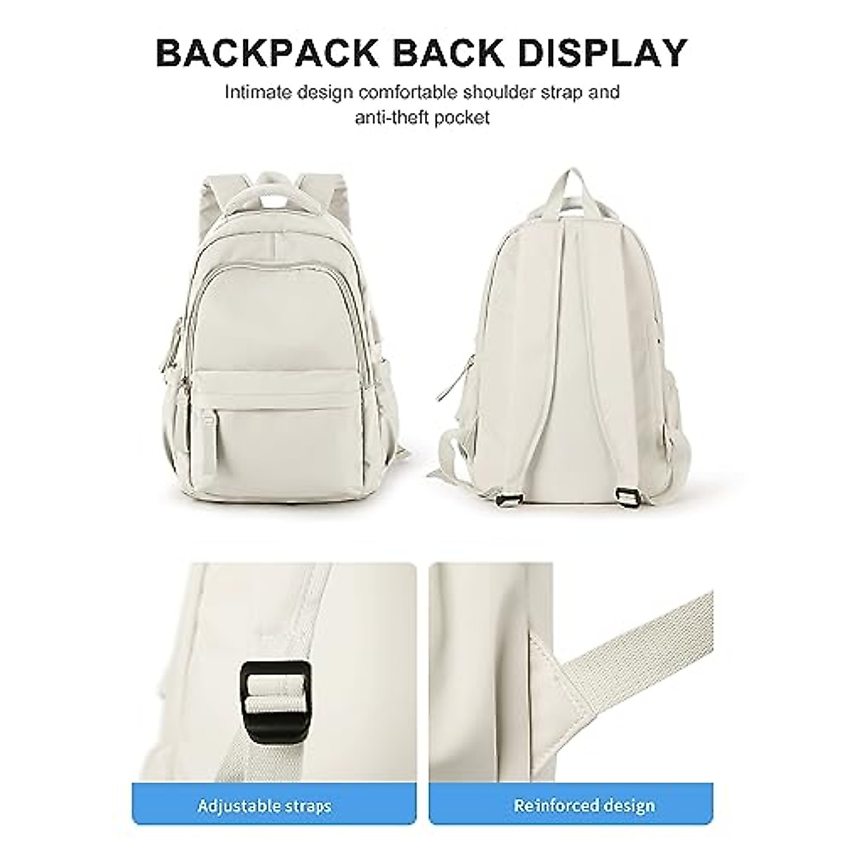 Small Backpack For School Girls Boys Aesthetic Lightweight Travel Daypack Simple Cute Backpack For Women Men Waterproof College High School Bookbag Fit 14 Inch Laptop With USB charging port,Beige