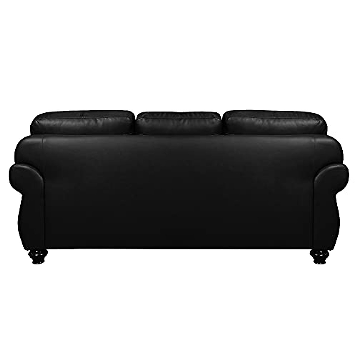 Sunset Trading Charleston 86" Wide Top Grain Leather Black 3 Seater Rolled Arm Couch with Nailheads Sofa, Classic Stationary