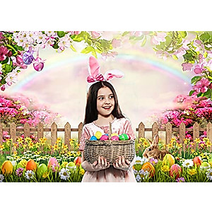 CHAIYA 7X5ft Easter Backdrop Spring Easter Backdrop Colorful Eggs Rainbow Backdrop for Easter Party Decoration Backdrop Children Adult Birthday Party Decor Banner CY259