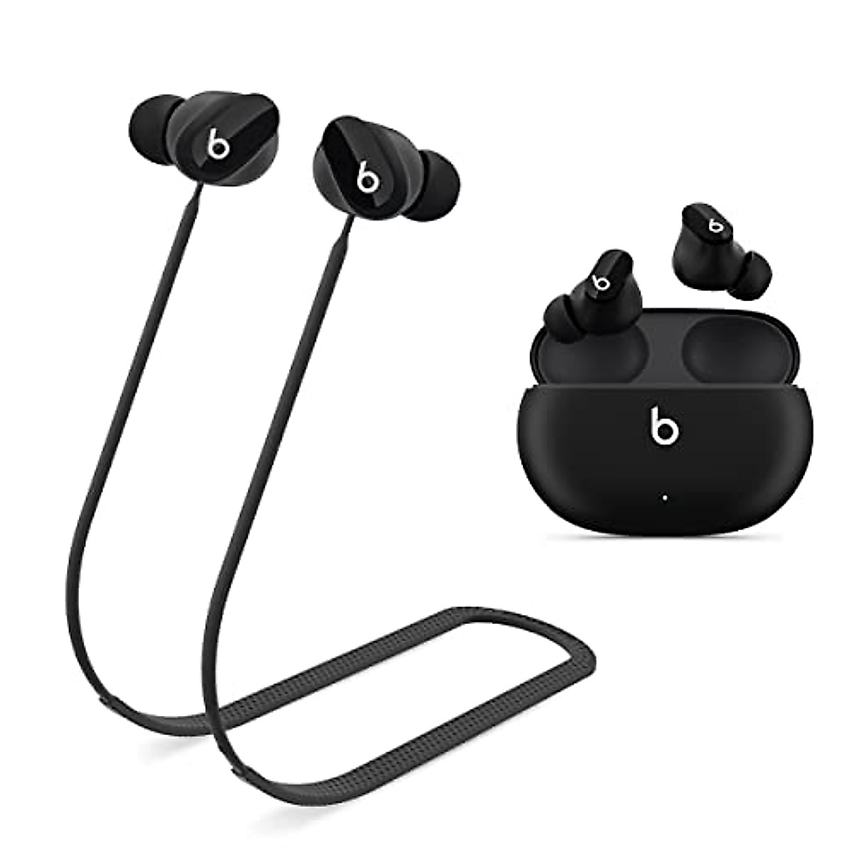 WOFRO Anti-Lost Strap for Beats Studio Buds, Sports Anti-Slip Soft Silicone Lanyard Accessories Compatible with Beats Studio Buds Bluetooth Headphones Neck Rope Cord (Black)