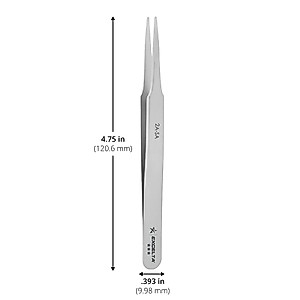 Excelta Ultra-Precision Tweezers, Straight Tapered Flat Point, Anti-Magnetic Stainless Steel, 4.75" Length, 0.059” Wide, Professional