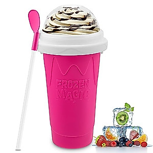 Slushie Maker Cup - Magic Quick Frozen Smoothies Cup for Homemade Milk Shake Ice Cream Maker, Cooling Cup, Double Layer Squeeze Slushy Maker Cup, Birthday Gifts for Friends&Family(Pink)