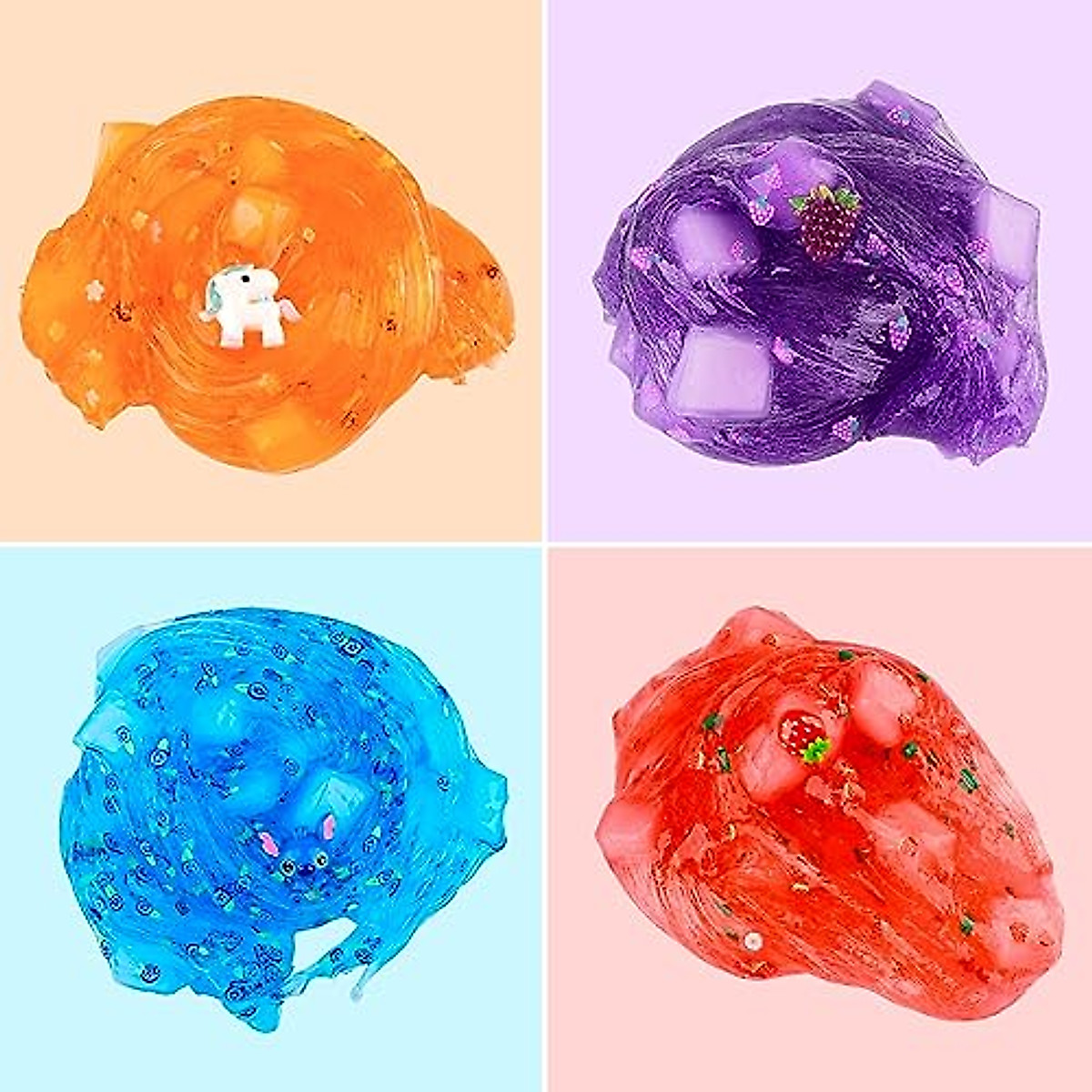 9 Pack Jelly Cube Slime Kit Party Favor Gifts, Crunchy Clear Glitter Crystal Slime for Girls and Boys, DIY Birthday Boba Glimmer Slime for Kids, Cute Charms Soft Non-Sticky Stress Relief Slime Toys