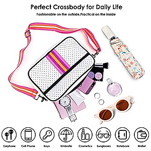 Crossbody Bags for Women, Neoprene Crossbody Bag, Neoprene Cross Body Bags Purses for Women Trendy Crossbody Bag,Women's Crossbody Handbags,Christmas Birthday Gifts for Teenage Girls(White Perforated)