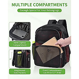 MAY TREE Mesh Backpack for School with Inner Laptop Compartment, Heavy Duty Mesh Backpacks for Adults Girls Boys Kids with Padded Shoulder Straps, Large Mesh Backpack for Travel Beach Hiking - Black