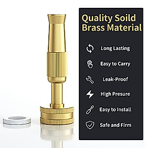Besiter Garden Hose Nozzle High Pressure, 4" Brass Hose Sprayer Nozzle Heavy Duty with 10 Garden Hose Rubber Washers, Water Hose Nozzle for Washing Cars, Watering Garden, 2 Pack