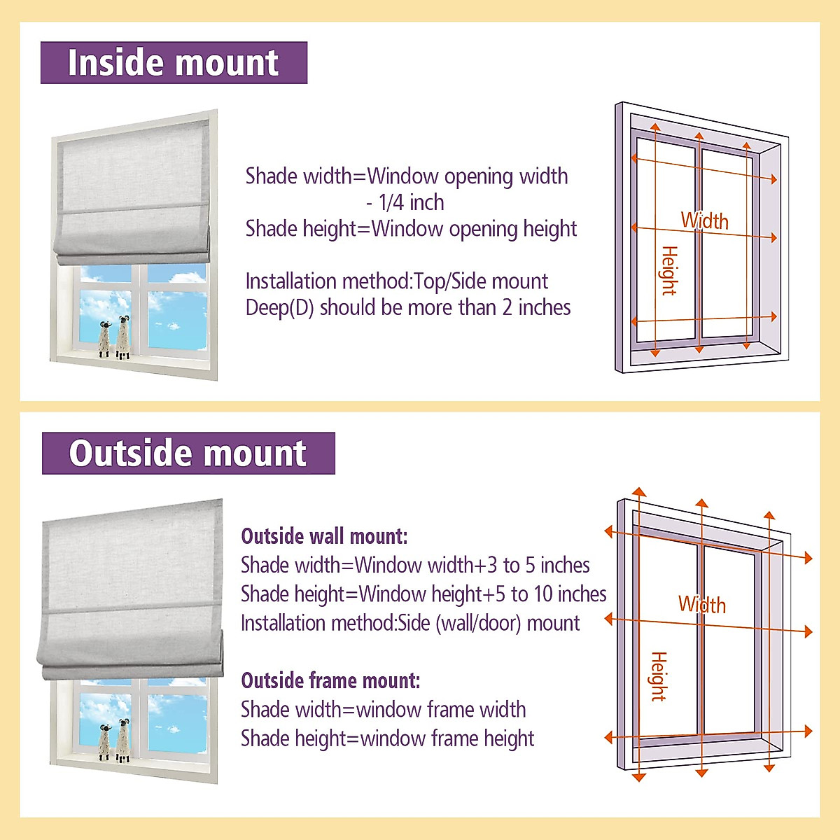 Cordless Blackout Roman Shades for Windows, Black Roman Blind with White Trim, Custom Fabric Roman Window Blinds for French Doors, Kitchen Windows