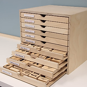 Stamp-n-Storage Drawer Cabinet with 10 Single Drawers - Standard (Does not fit IKEA Kallax Shelving), Natural Wood Color