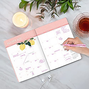 Orange Circle Studio Just Right 2022-2023 Monthly Planner - 17-Month Organizer with Full-Color Monthly Views, Storage Pocket & Elastic Closure - Lemon Tree