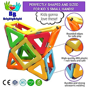 BrightyBright Magnetic Blocks Castle Building Toys Intelligent 3D STEM Educational Game for Kids Toddlers Boys Girls Magnet Tiles Set 114 Pc Best Gifts for Kids, Multicolor