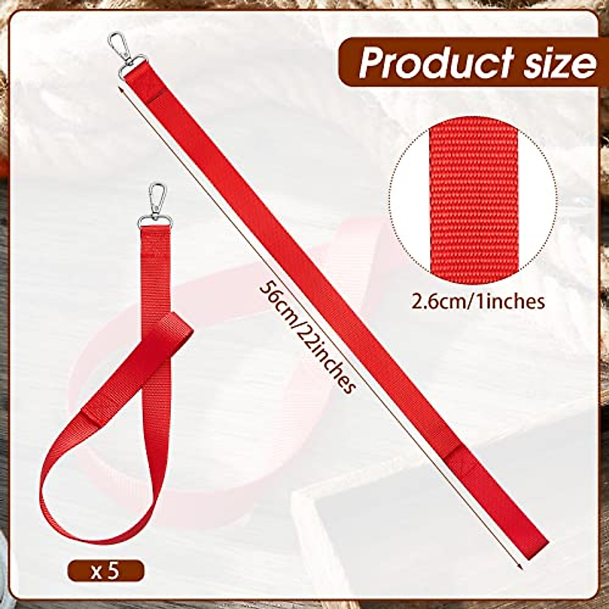 5 Pack Bucket Strap, Adjustable Water Bucket Strap Horse Supplies for Hay Nets, Bucket Hangers for Horses, Red Nylon Water Buckets Strap, Horse Stall, Outdoor Feeders, 22 Inch