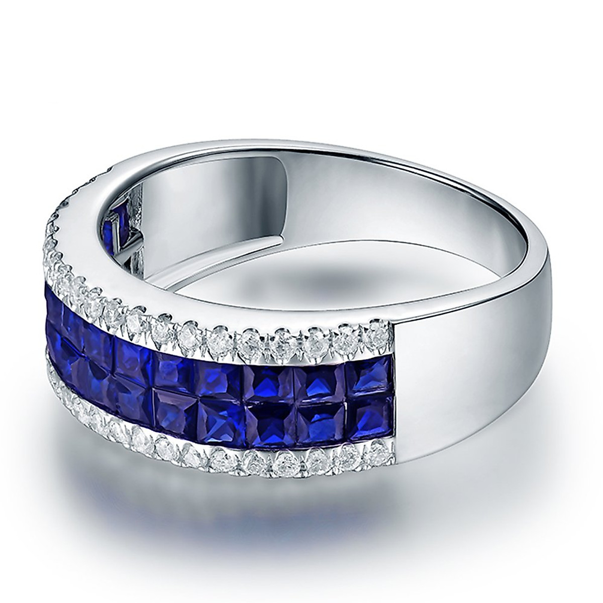 Lanmi 14K Rose White Gold Natural Blue Yellow Sapphire Eternity Ring Engagement Wedding Band for Women Promotion