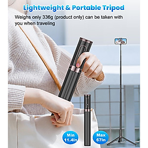 TONEOF 67" Cell Phone Selfie Stick Tripod,Smartphone Stand All-in-1 with Integrated Wireless Remote,Portable,Lightweight,Extendable for iPhone/Android(Black)