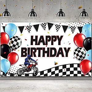 Dirt Bike Birthday Decoration Backdrop Banner Motocross Dirt Bike Racing Dirt Bike Themed Birthday Party Supplies for Kids Boys Teenagers Adults, 72.8 x 43.3 Inch